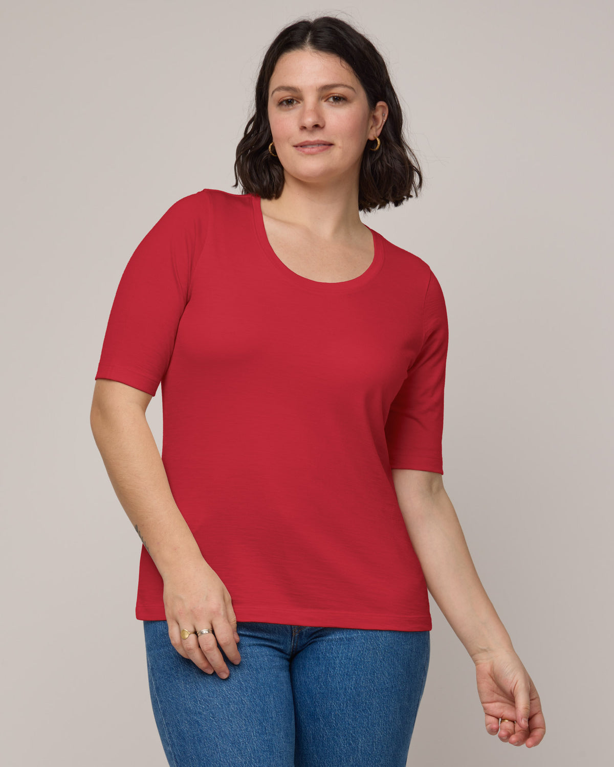 Celine Merino Wool Signature Elbow Sleeve Tee - Coral Red – Celine ...