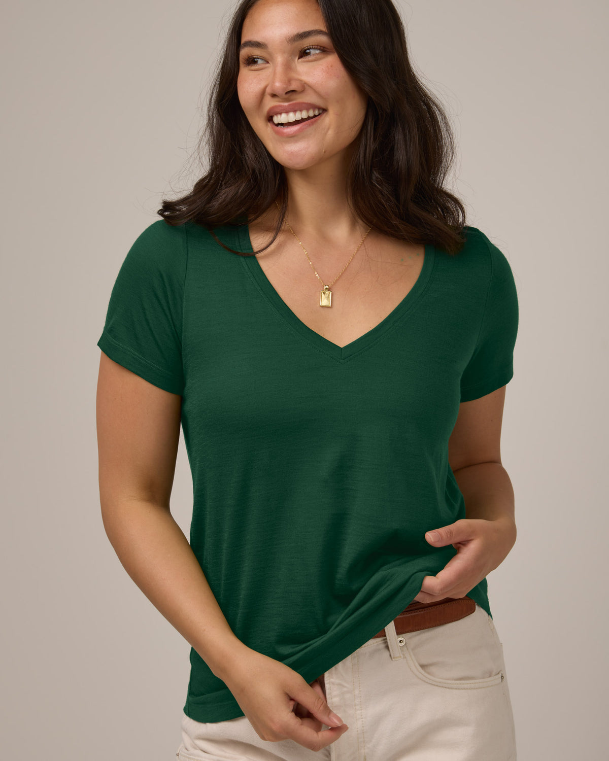 Morgan Merino Wool V-Neck Tee - Fern Green – Morgan V-Neck Tee | wool ...